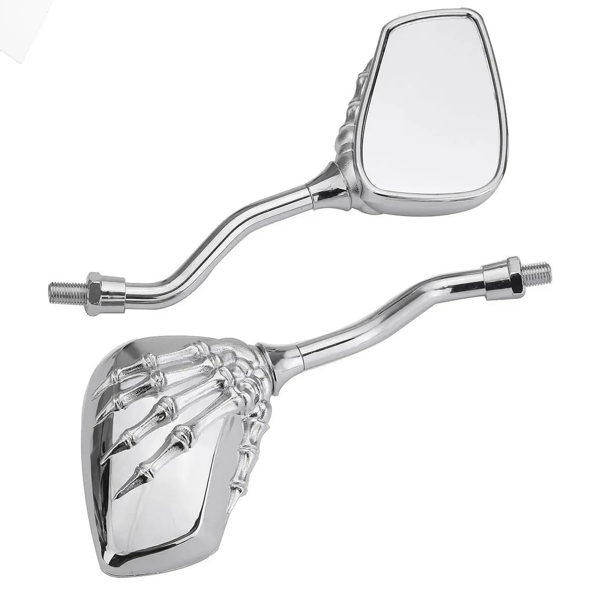 Pair 8mm Motorcycle Mirror Skull Bone Skeleton Hand Universal Chrome ...