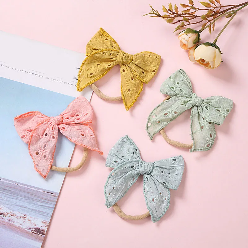 Nylon Headband for Baby Girls Hollow Embroidery Bow Soft Hairbands for ...