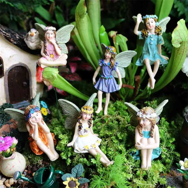 Fairy Garden Figurines Set - 6 Resin Fairies for Miniature Gardens ...