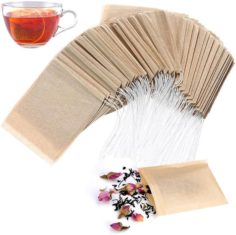 Paper Tea Filter Bags Coffee Tools With Drawstring Unbleached Papers ...