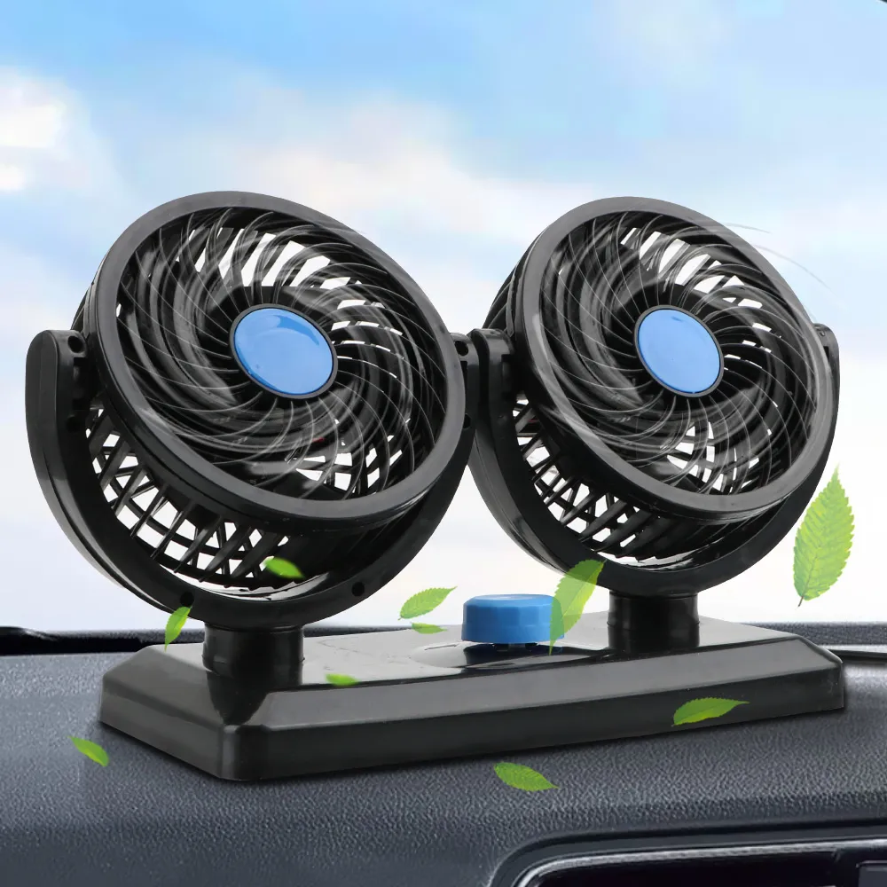 Adjustable Dual Head Car Fan - 12V/24V 360° Rotatable Auto Cooling Fan ...