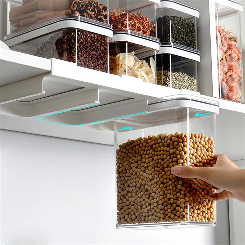 Plastic Grains Storage Box with Wooden Cover Wall Mounted Container for ...