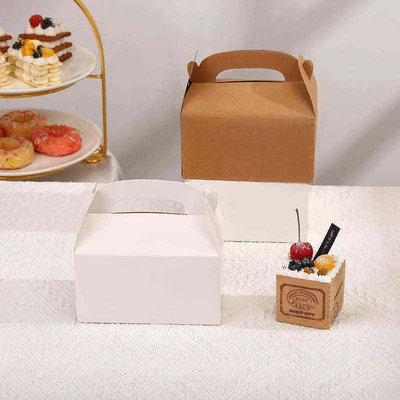 Portable Cake Carton Kraft Paper Cookie Nougat Baking Dessert Cake Box ...