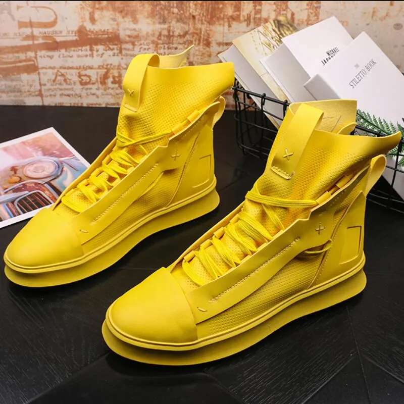 New Luxury Mens Yellow White Soft Leather Leisure Boots Loafers Men ...