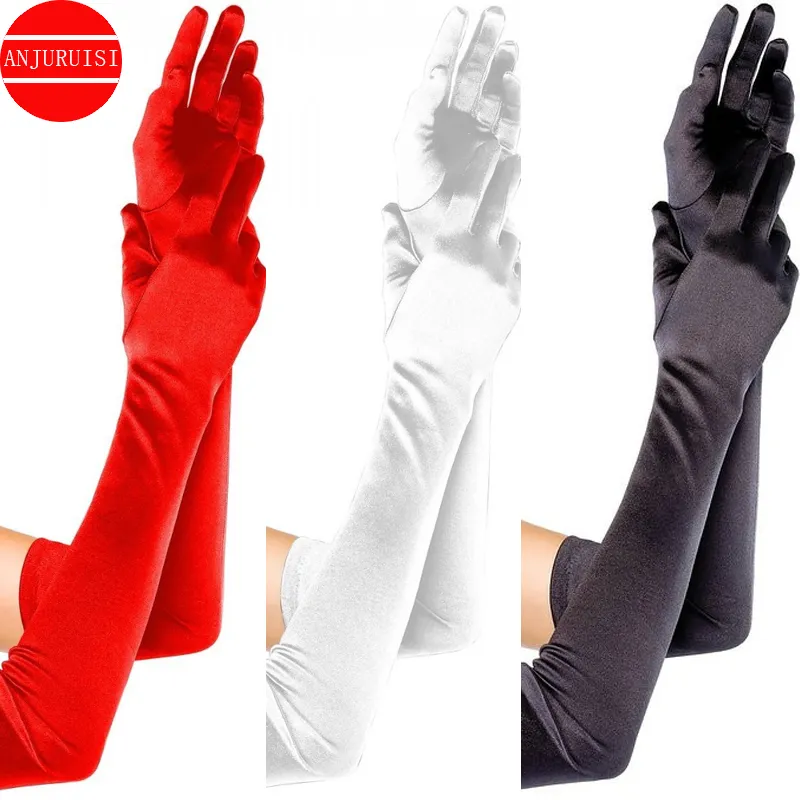 Satin Opera Gloves For Wedding Bridal Dance Gloves, White/Black/Red ...