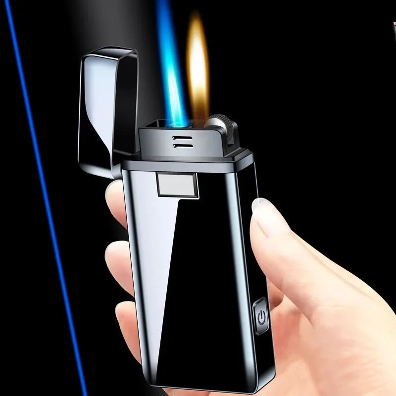 New Windproof Metal Torch Flint Lighter Jet Free Fire Double Flame ...