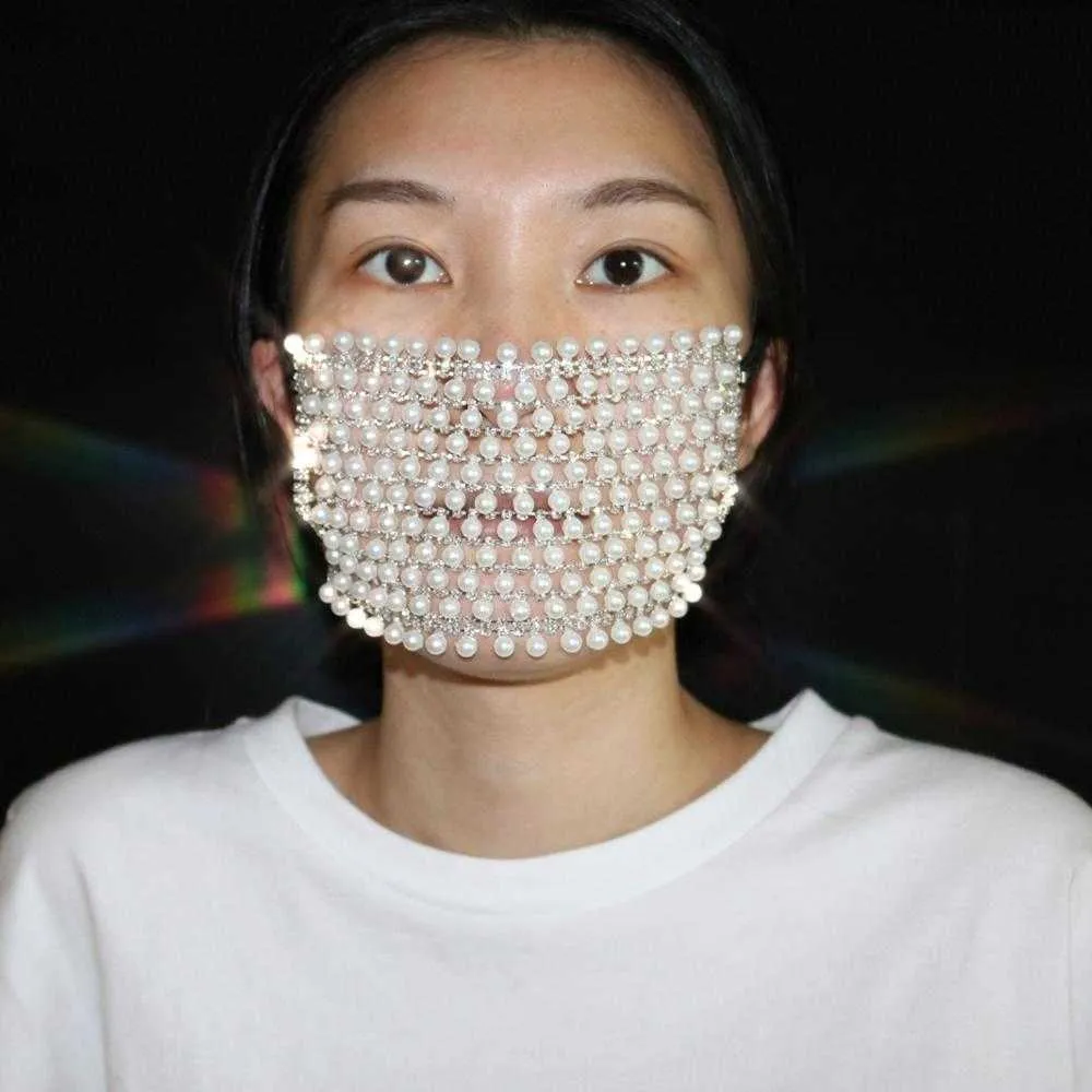 Shiny Rhinestone Pearl Face Mask Decorations for Women, Bling ...
