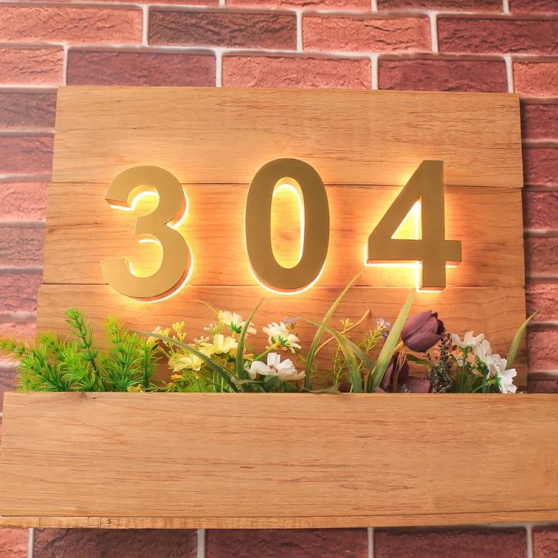 Backlit Golden Brushed Led Numbers Signage Titanium Metal House Wall ...