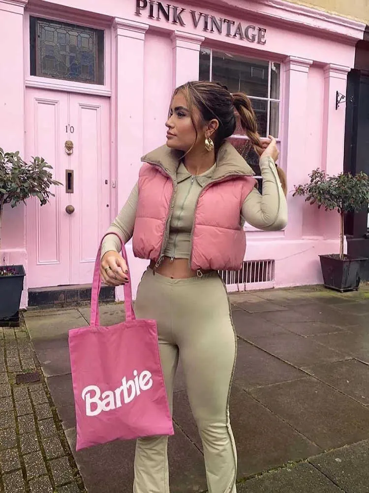 Stylish Sweet Pink Double Wear Drawstring Cropped Vest Coat Women's ...