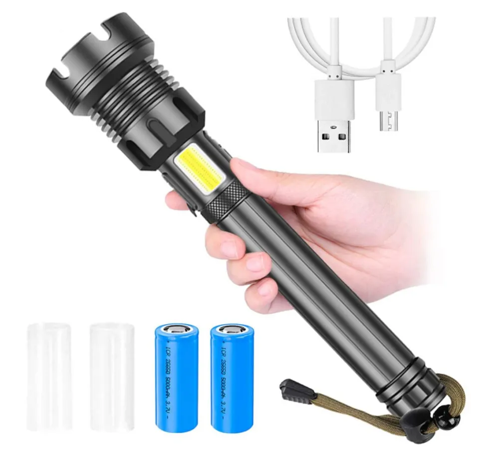 Rechargeable LED Torch: XHP90.2 Tactical COB Flashlight Zoomable ...