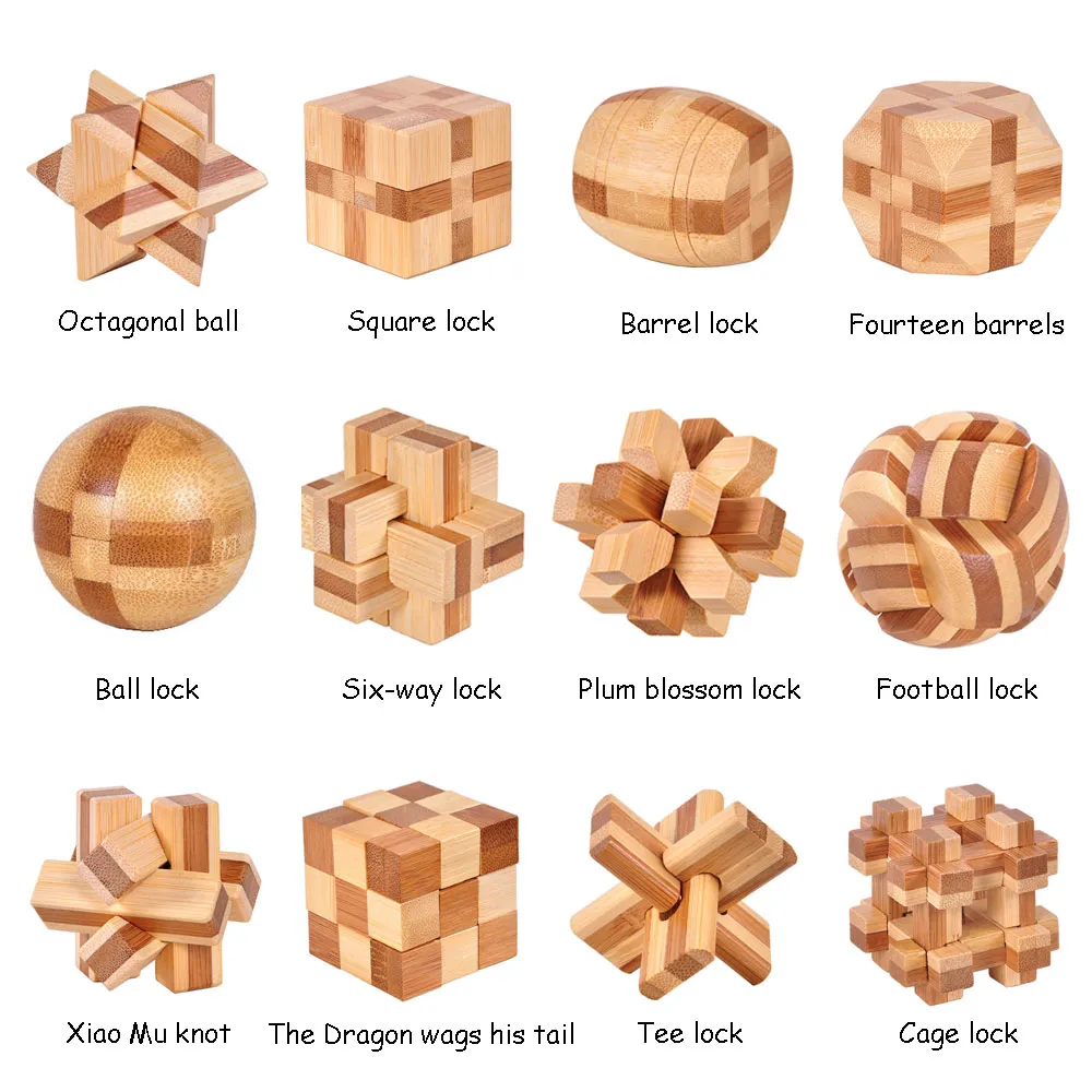 Wooden Interlocking Puzzle Brain Teaser Kong Ming Luban Lock 3D ...