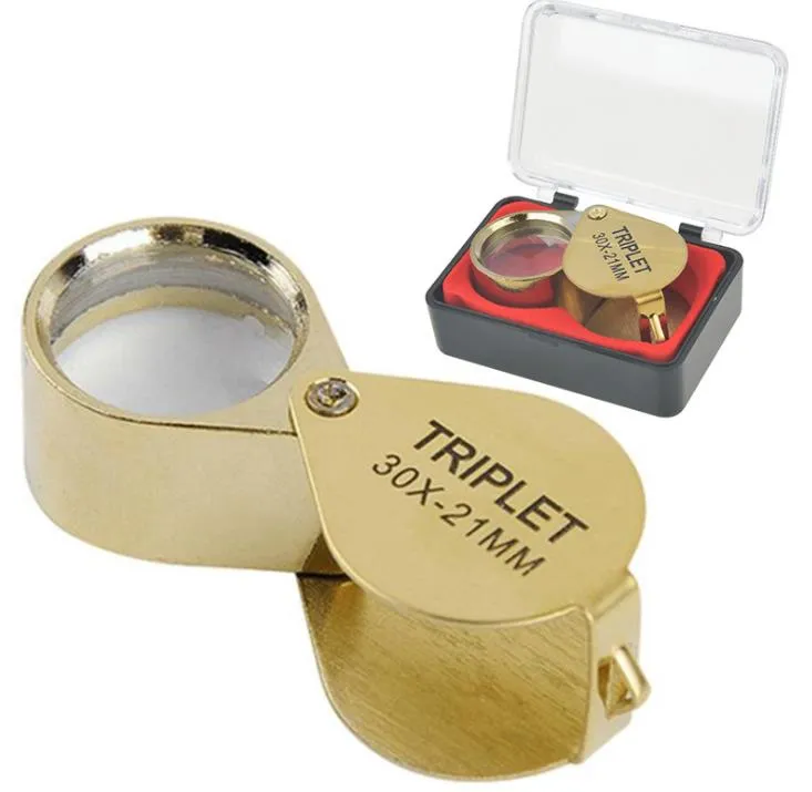 30x 30x21mm Jewelry Magnifying Loupe Folding Triplet Glass Lens Gold ...