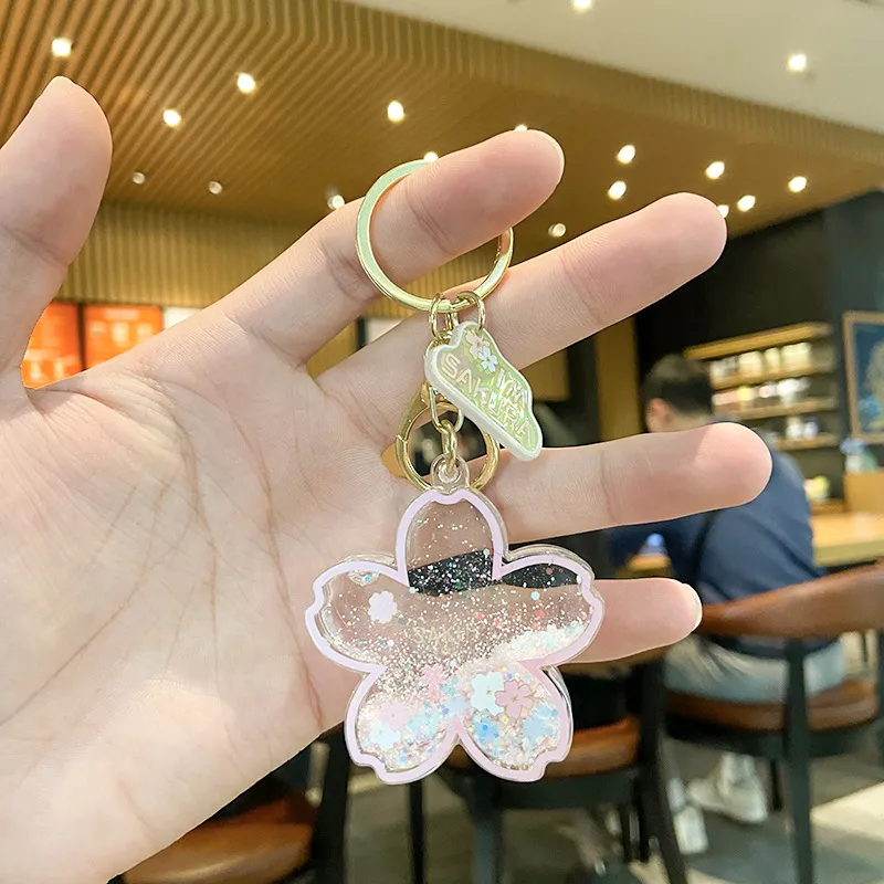 Cool Keychains Cherry Blossoms Moving Liquid Keychain: Creative ...