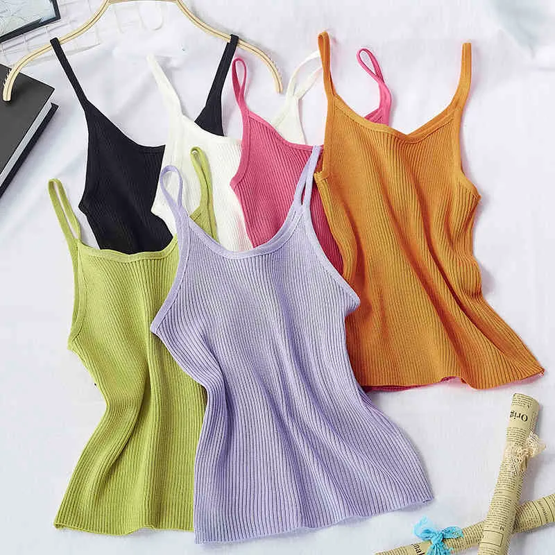 Women Knitted Camis Tank Top Halter Sleeveless Knitted Vest Acetate ...