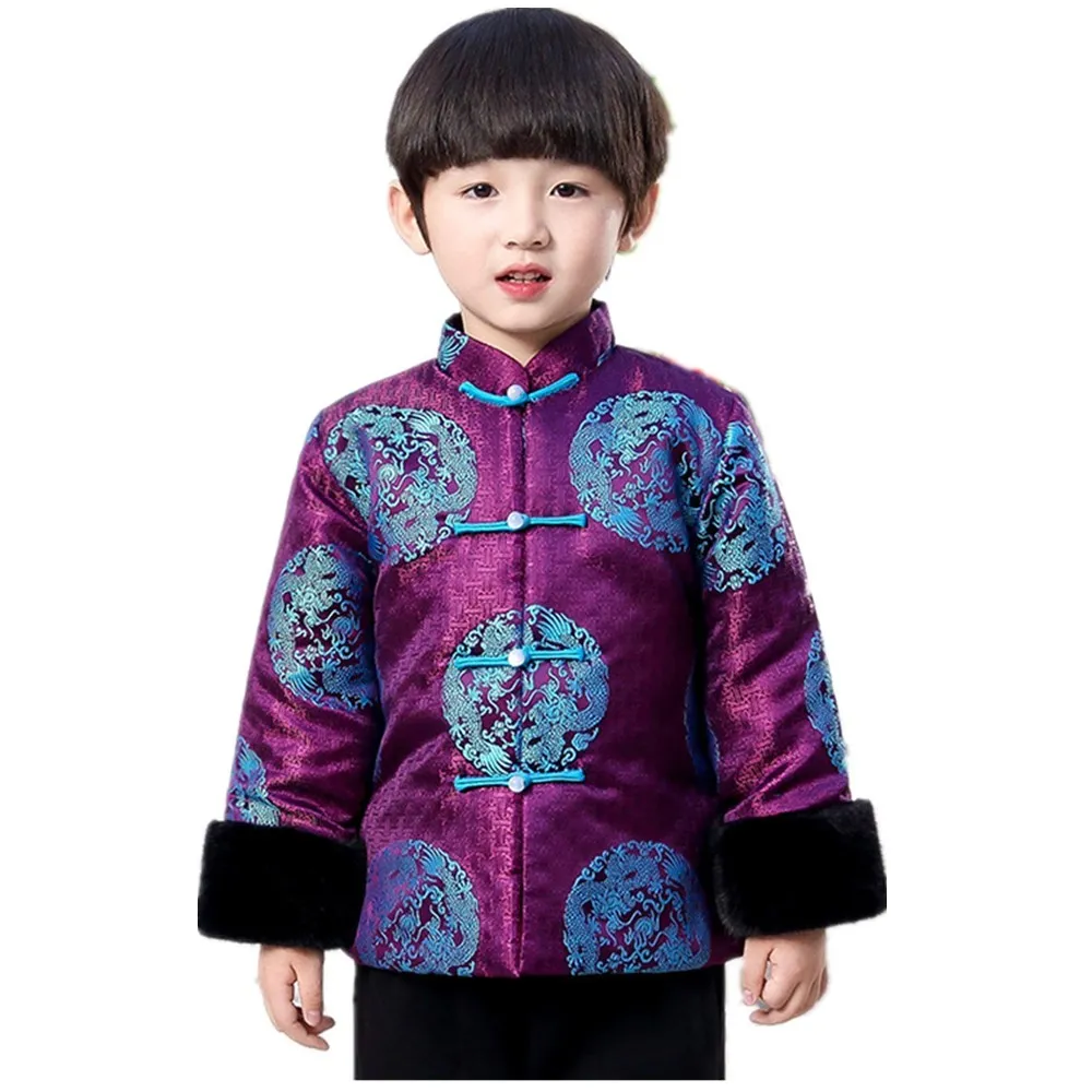 Kids Fleece Chinese Traditional Costume Coat, Quilted Jacket For Boys ...