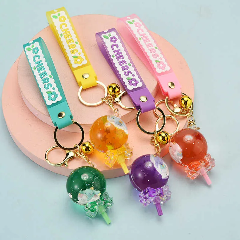 Cute Liquid-Filled Lollipop Keychain - Fashionable Bag Charm & Unique ...