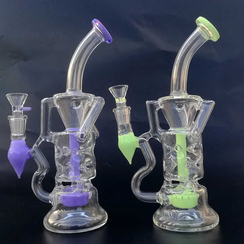 Wholesale Double Recycler Bent Type Turbine Perc Bong With Glass Bowl ...