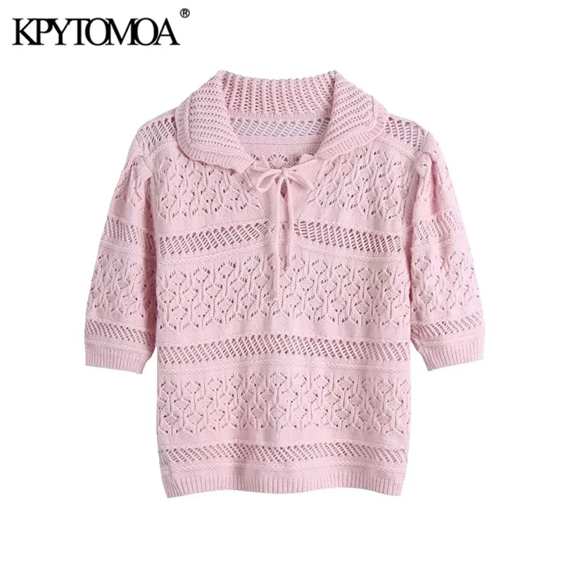 Cropped Knit Sweater: Women's Chic Short Sleeve Pullover with Drawstring Collar - Shop Now! from ...