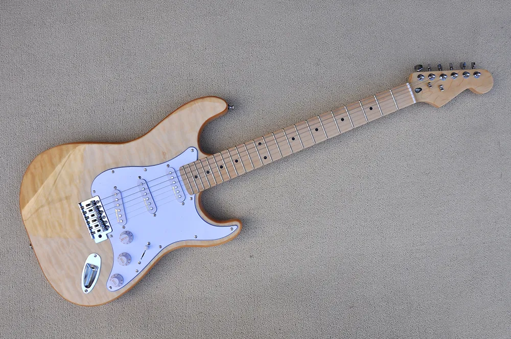 Natural Wood Body Electric Guitar With Maple Quilted Veneer,White ...