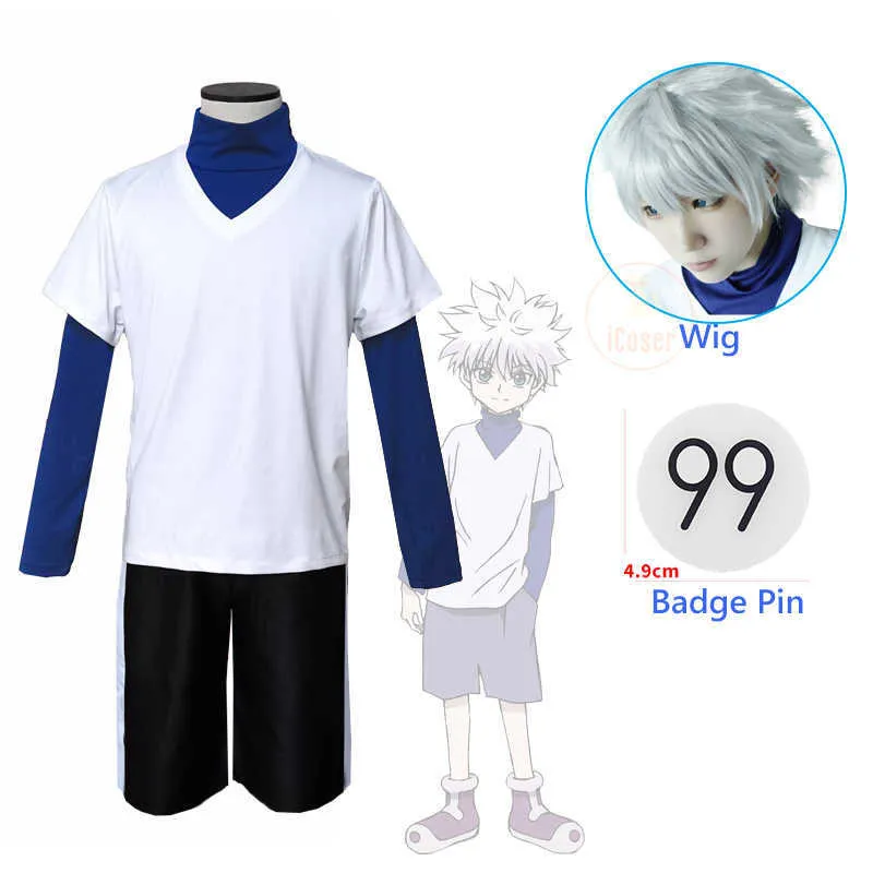 Hunter X Hunter Killua Zoldyck Cosplay Costume White Wig Number 99 شارة بوليستر أنيمي الحفلات ...