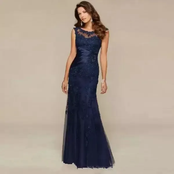 Dark Navy Mermaid Motherof The Bride Dresses With Appliques Lace And