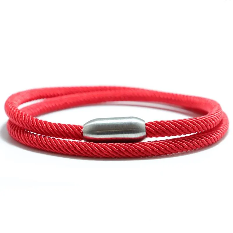 Multilayer Red Rope Bracelet with Magnetic Clasp - Stainless Steel ...
