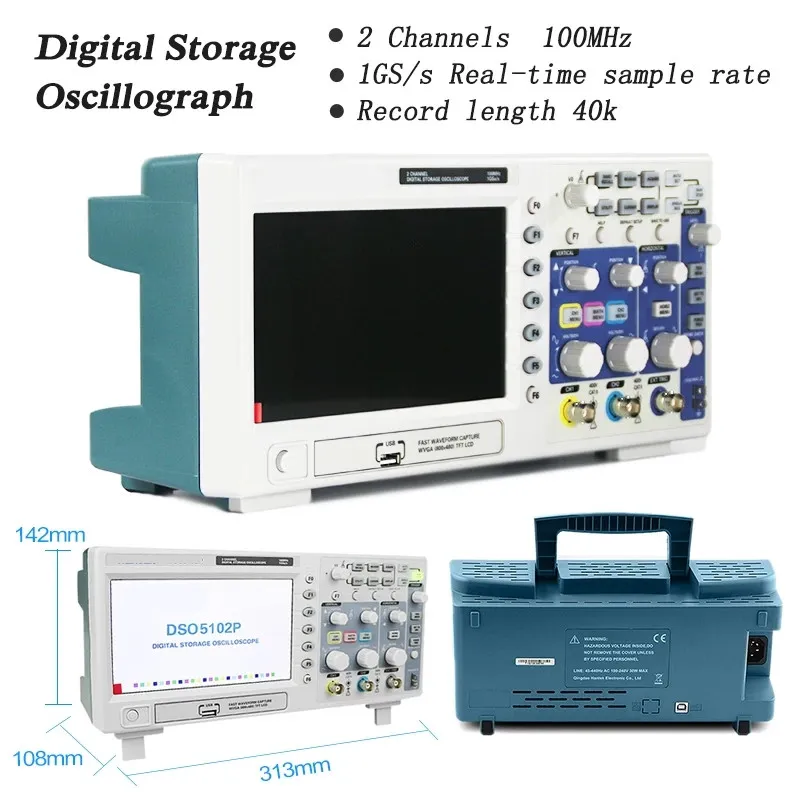 100MHz Digital Oscilloscope - 2 Channel, 1GSa/s, 7 Inch Display - Shop ...