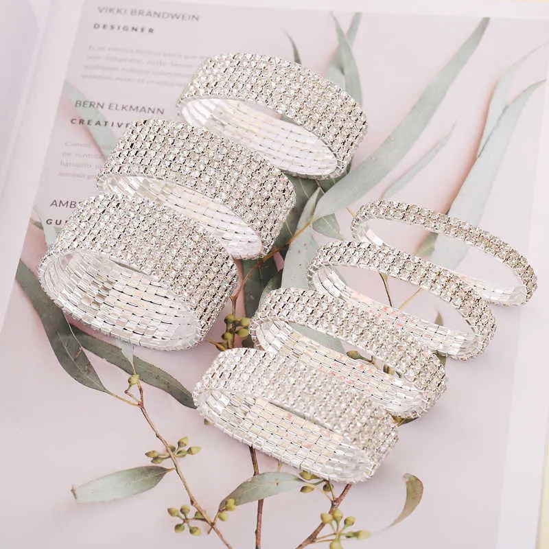 Full Rhinestone Inlaid Multilayer Platinum-Plated Alloy Bracelet with ...