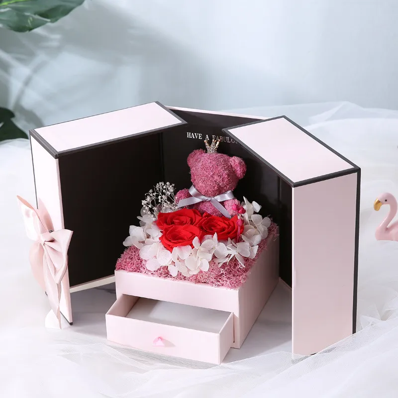 Fashion Bear Eternal Flower Gift Box Double Door Rose Necklace Gift Box ...