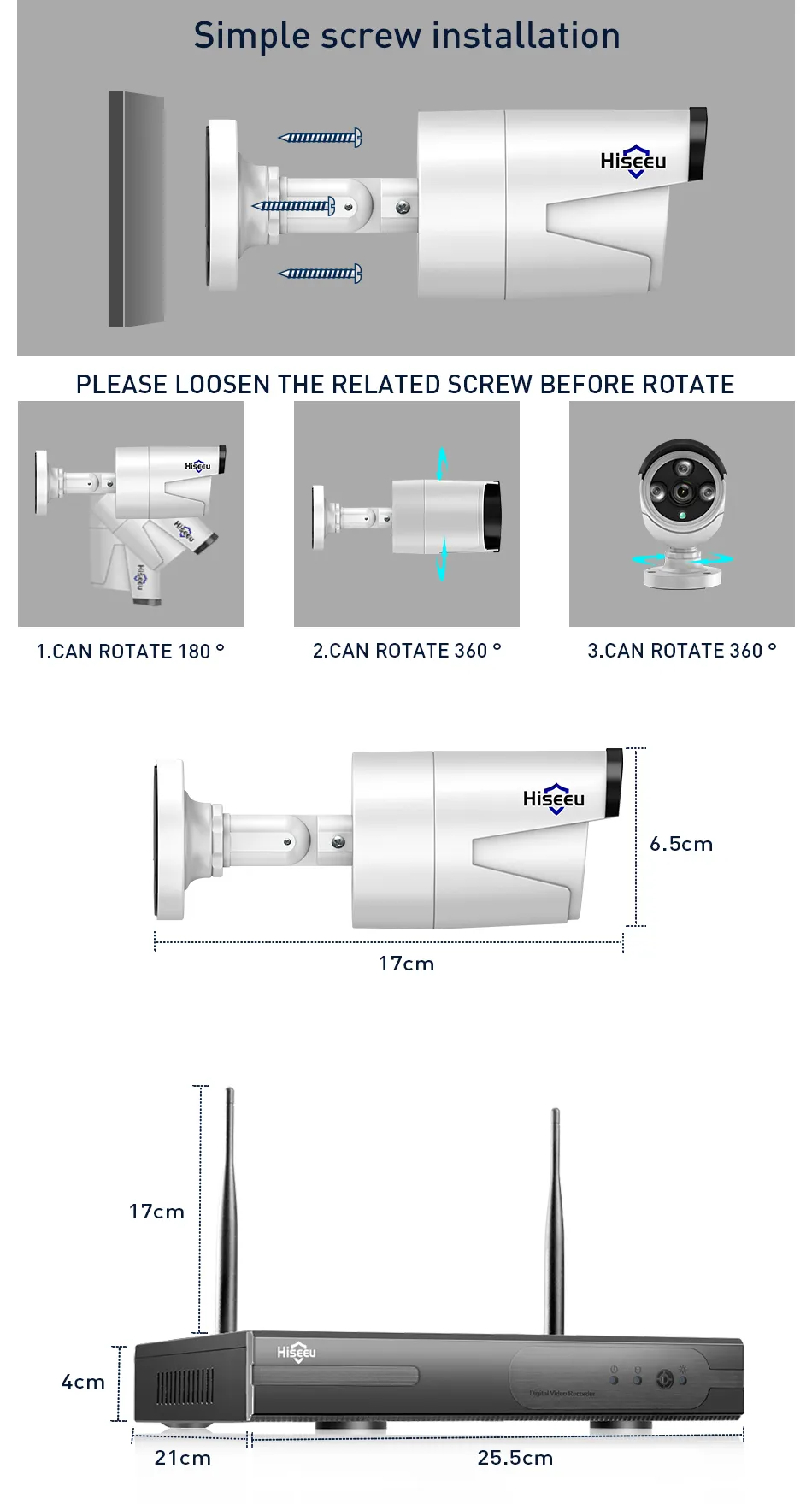 Hiseeu Wireless cctv camera with H.265, 8CH, 3MP HDD, NVR Kit, Outdoor ...