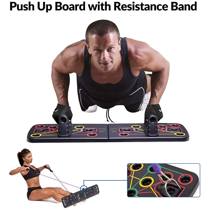 Multi Function Push Up Board With Resistance Bands Portable Home Gym ...