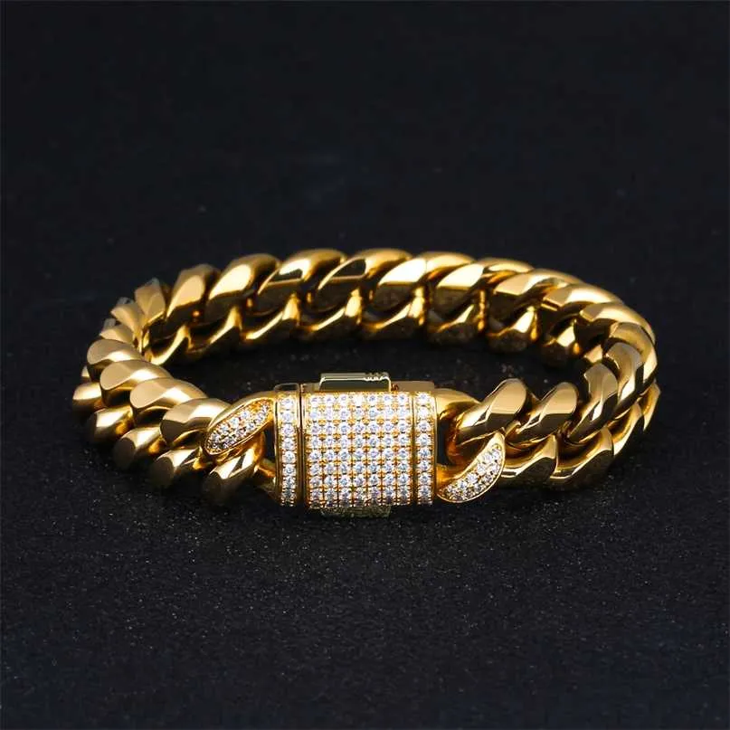 GuoXin 12mm Miami Cuban Link Bracelet with Cubic Zirconia Toggle Clasp ...