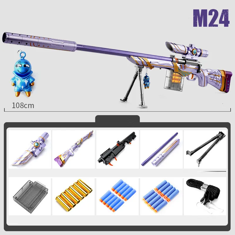 AWM M24 98k Toy Gun Shell Throwing Soft Bullet Sniper Rifle Pneumatic Blaster Pistol For Kid ...