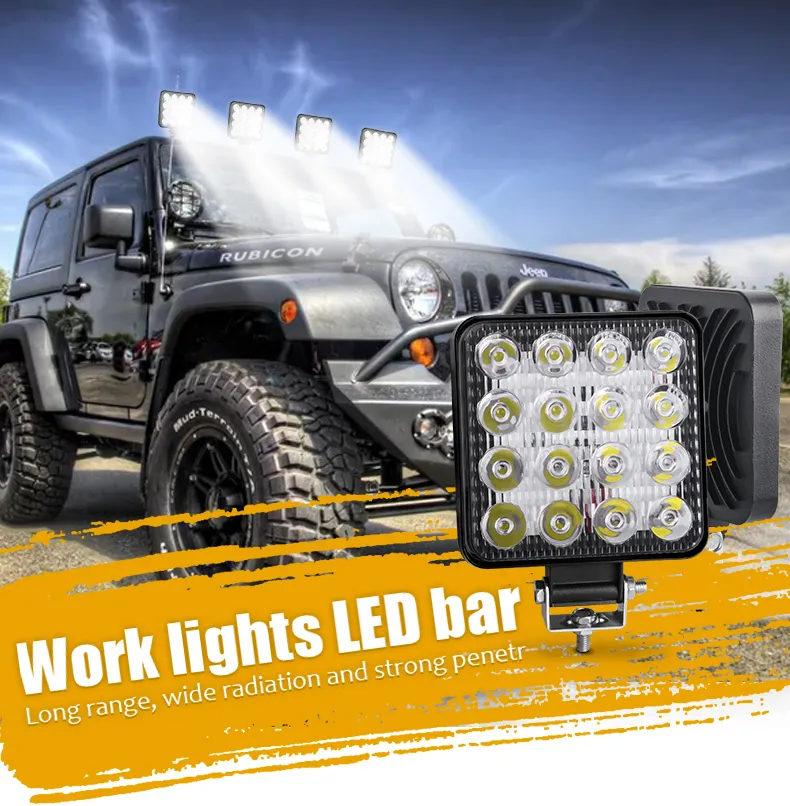 4X LED Light Bars 48W 16 LED Offroad Work Lights 12V Spotlights For 4x4 ...