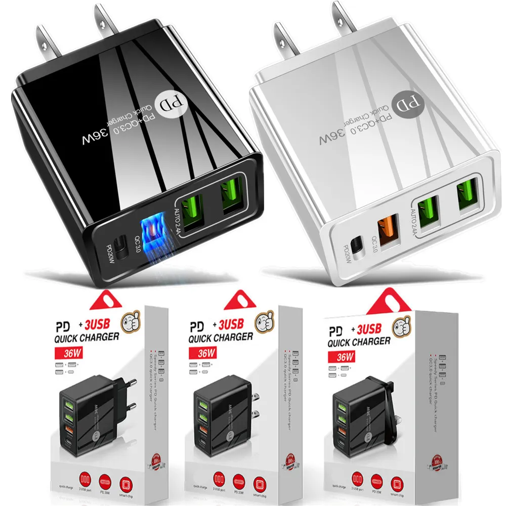 Universal 36W USB Type-C Wall Charger 4 Ports PD QC3.0 Fast Charging ...