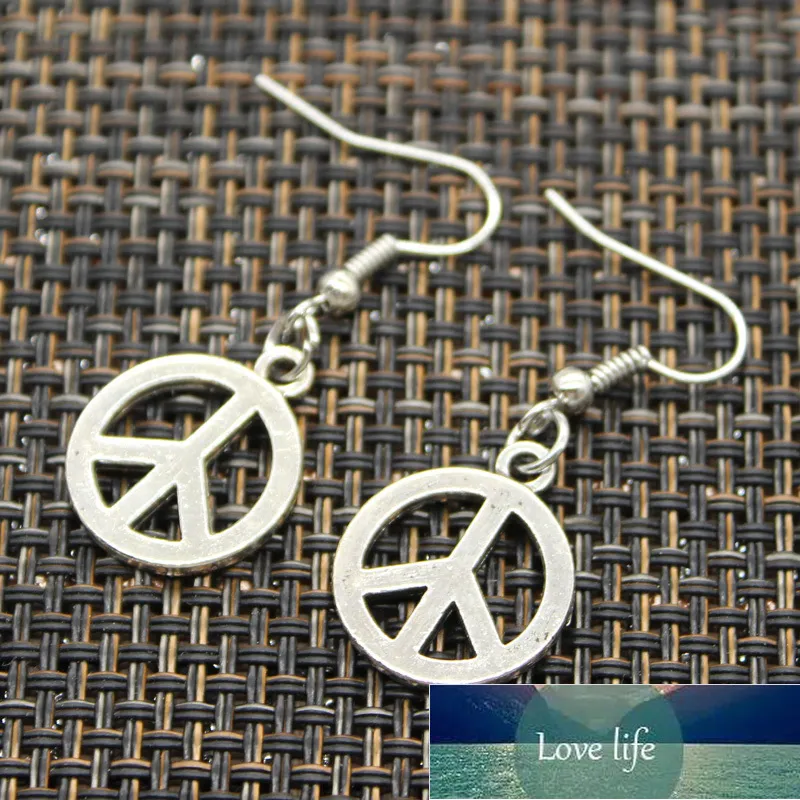 Antique Silver Color Peace Charm Drop Earrings, Dangle Earrings For ...