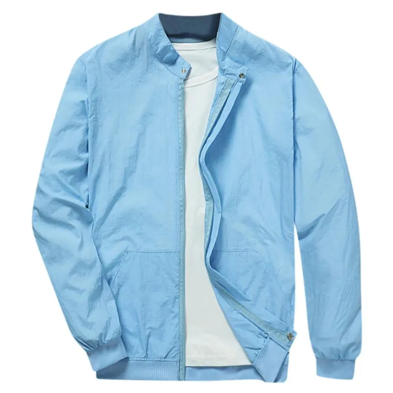 Men's Slim Fit Bomber Jacket: Solid Casual Coat Top, Thin Windbreaker ...