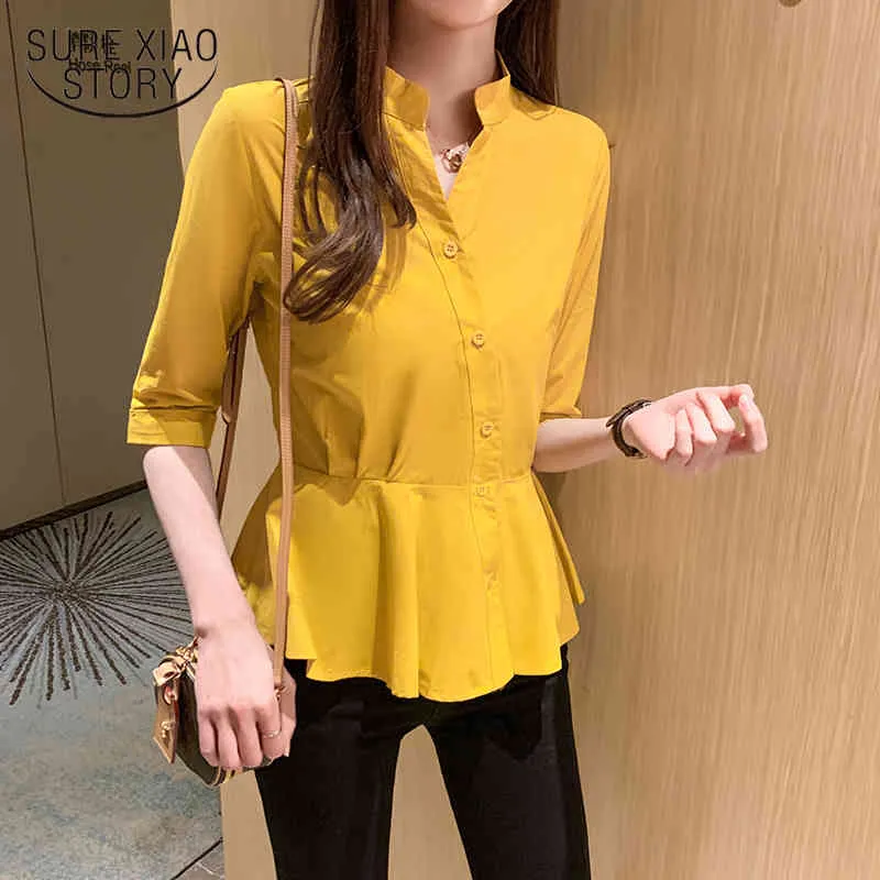 Three-Quarter Sleeve Summer Women's Cross-Button Shirt, Korean Fashion ...