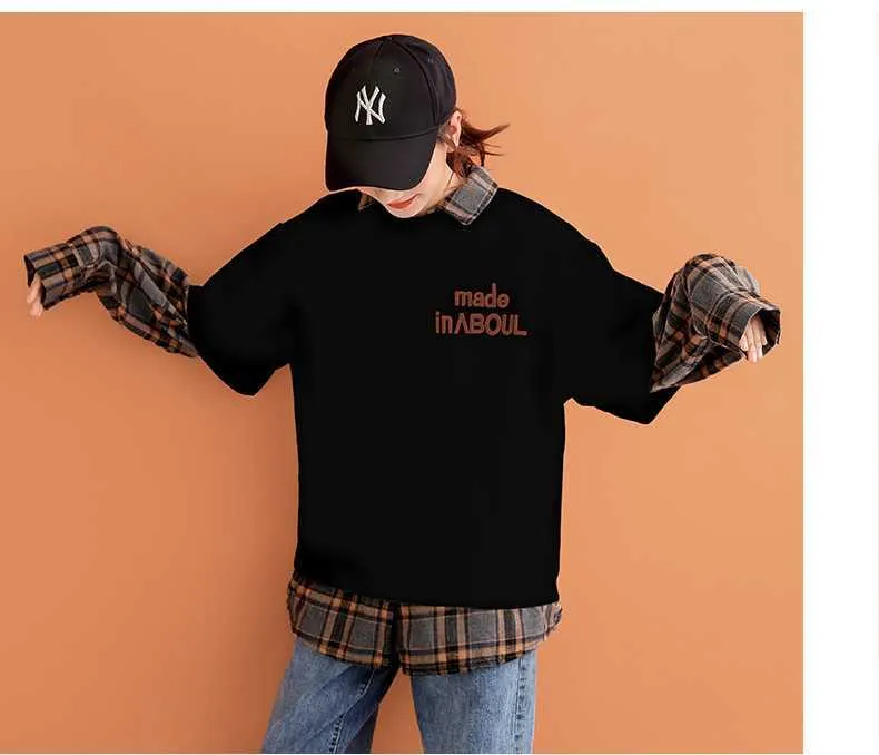 Kawaii Korean Style Plaid Flannel Over Hoodie For Women Oversized Long ...