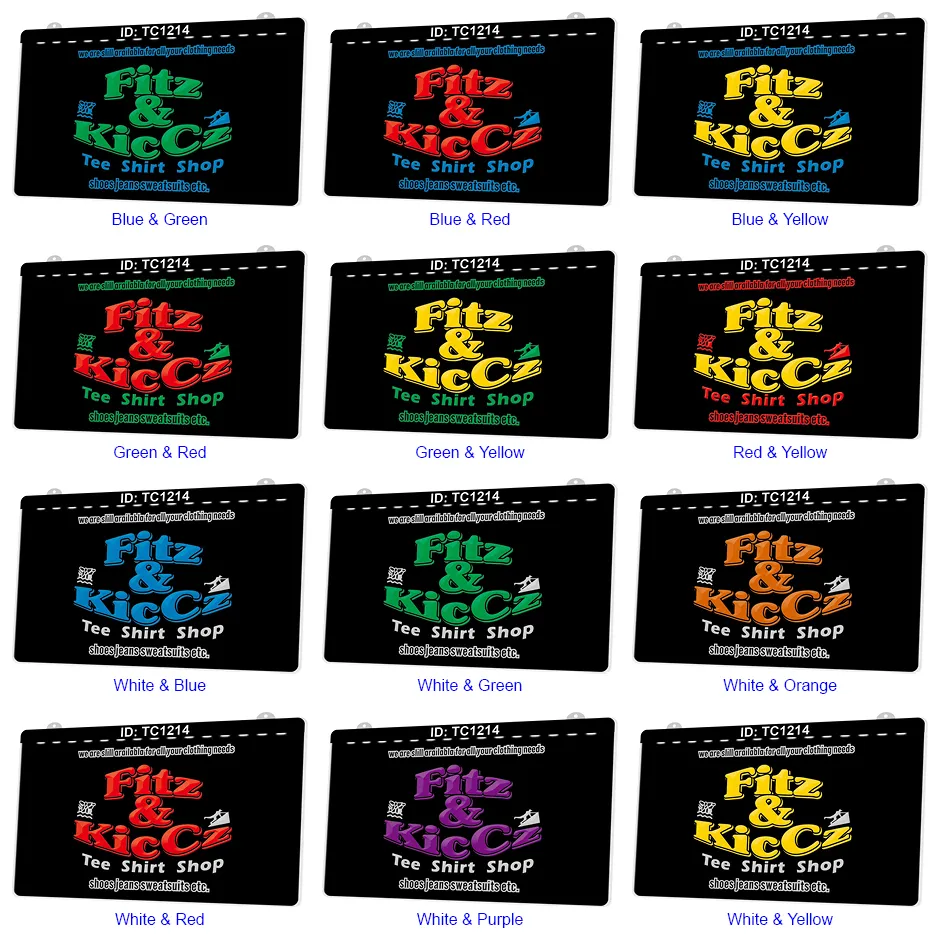 Fitz Kiccz Tee Shirt Shop Neon Light Signs Sign With Dual Color 3D ...