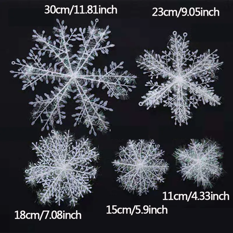Christmas Tree Snowflake Decorations: 11/18/30cm Xmas Plastic ...