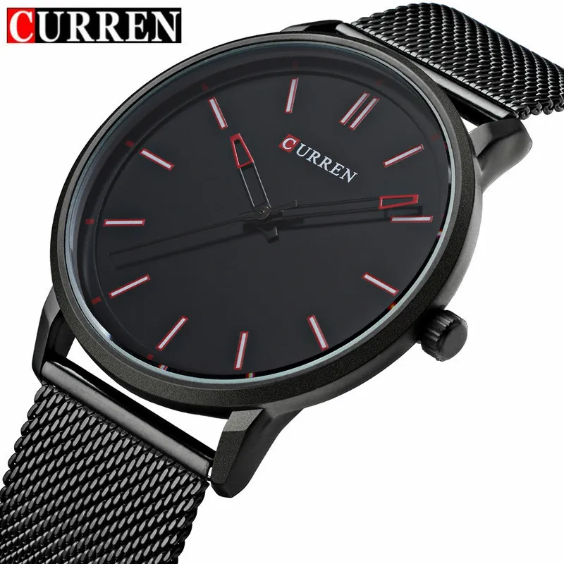 CURREN Men's Quartz Watch Stainless Steel Mesh Strap 45 mm Round Dial ...