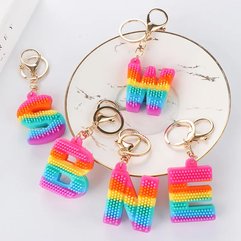 Fidget Toy Keychain Furry Alphabet Letter Keychain Rainbow Sensory ...