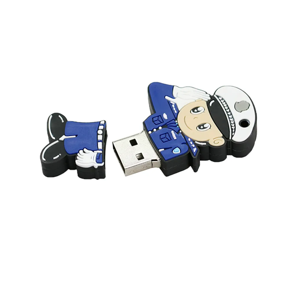 Cartoon Police Silicone USB Flash Drive 128GB Capacity, USB2.0, 8GB ...