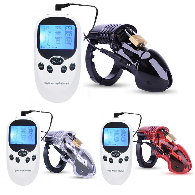 Electro Stimulation Cock Cage: USB Rechargeable Chastity Device with Ball Stretcher Rings - Shop ...