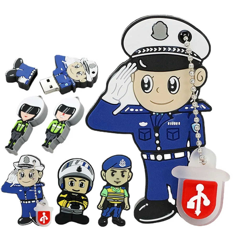 Cartoon Police Silicone USB Flash Drive 128GB Capacity, USB2.0, 8GB ...