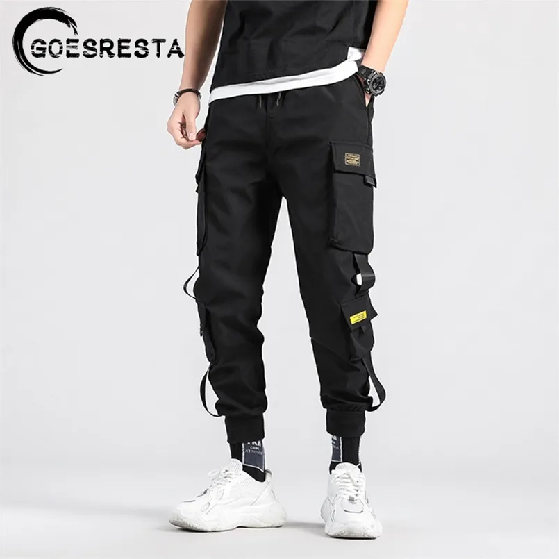 Calças De Carga Preta Homens Hip Hop Streetwear Harem Calças Homens