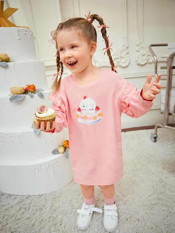 X WienterD Toddler Girls' Cartoon Graphic Ruffle Detail Dress from ...