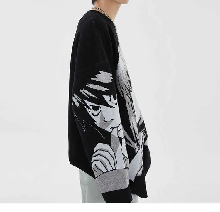 Black Wool Blend Anime Girl Death Note Knit Sweater Pullover V Neck ...