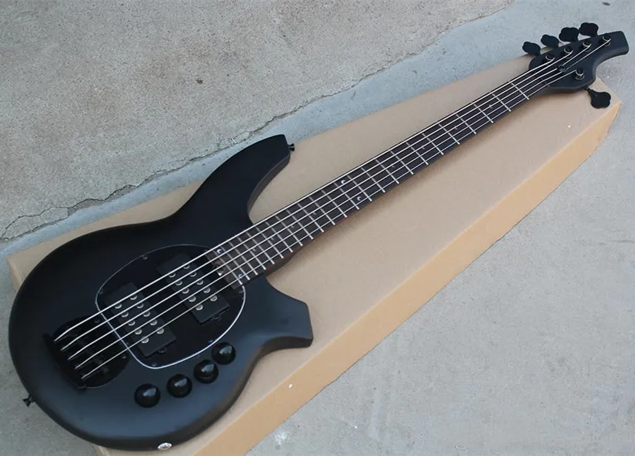 Premium 5 String Electric Bass Guitar - 24 Frets, Smooth Matte Black ...